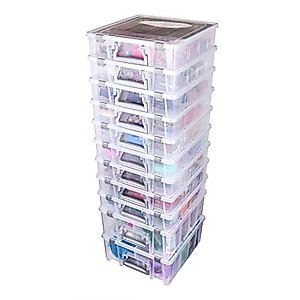 AB Designs 6990ABD Super Satchel Double Deep with Removable Dividers, Stackable Home Storage Organization Container, Clear with Sliver Latches and Handle