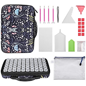Dadanism Diamond Painting Storage Containers, 60 Slots Diamond Embroidery Accessories, Shockproof Jewelry Beads Organizer Tools Kit, Diamond Art Craft Accessories and Tools Carrying Case, Night Blue