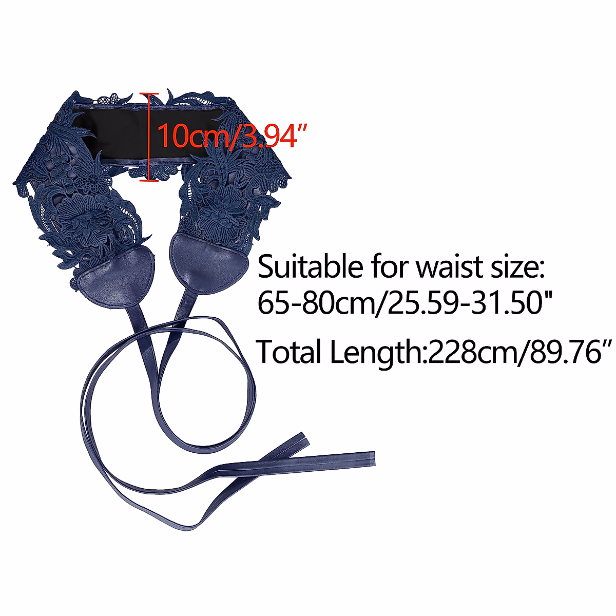 Allegra K Womens Lace Wide Waist Belt Wrap Around Obi Croset Belts Bowknot 65-80cm/25.59-31.50" Navy Blue