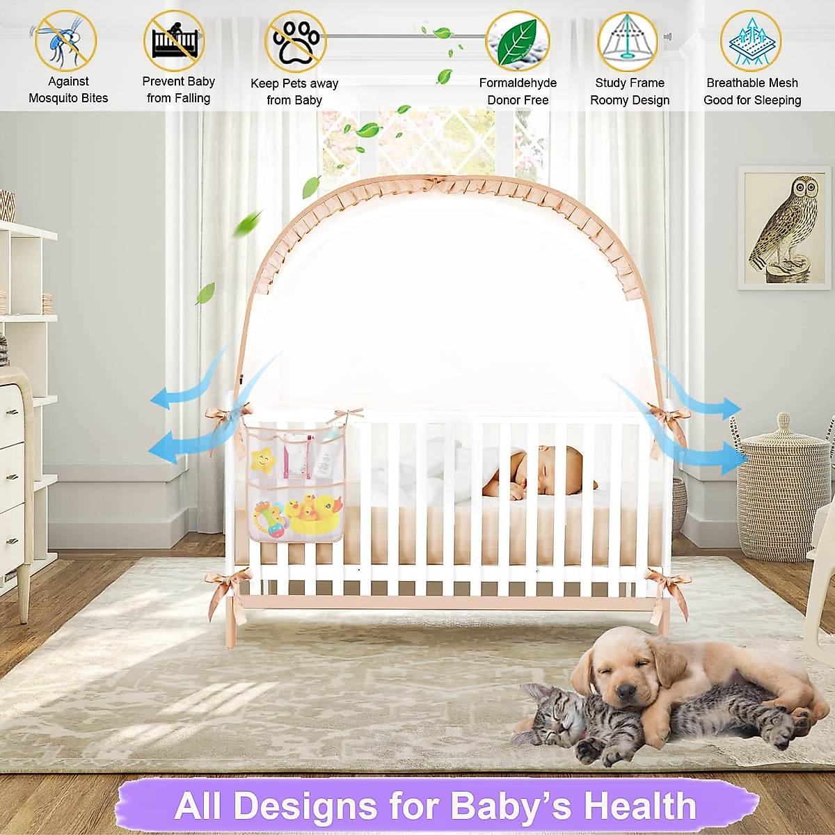 Safety Crib Tent Crib Net to Keep Baby in and Keep Baby from Climbing Out Portable Pop up Baby Tent Good for Girls Travel