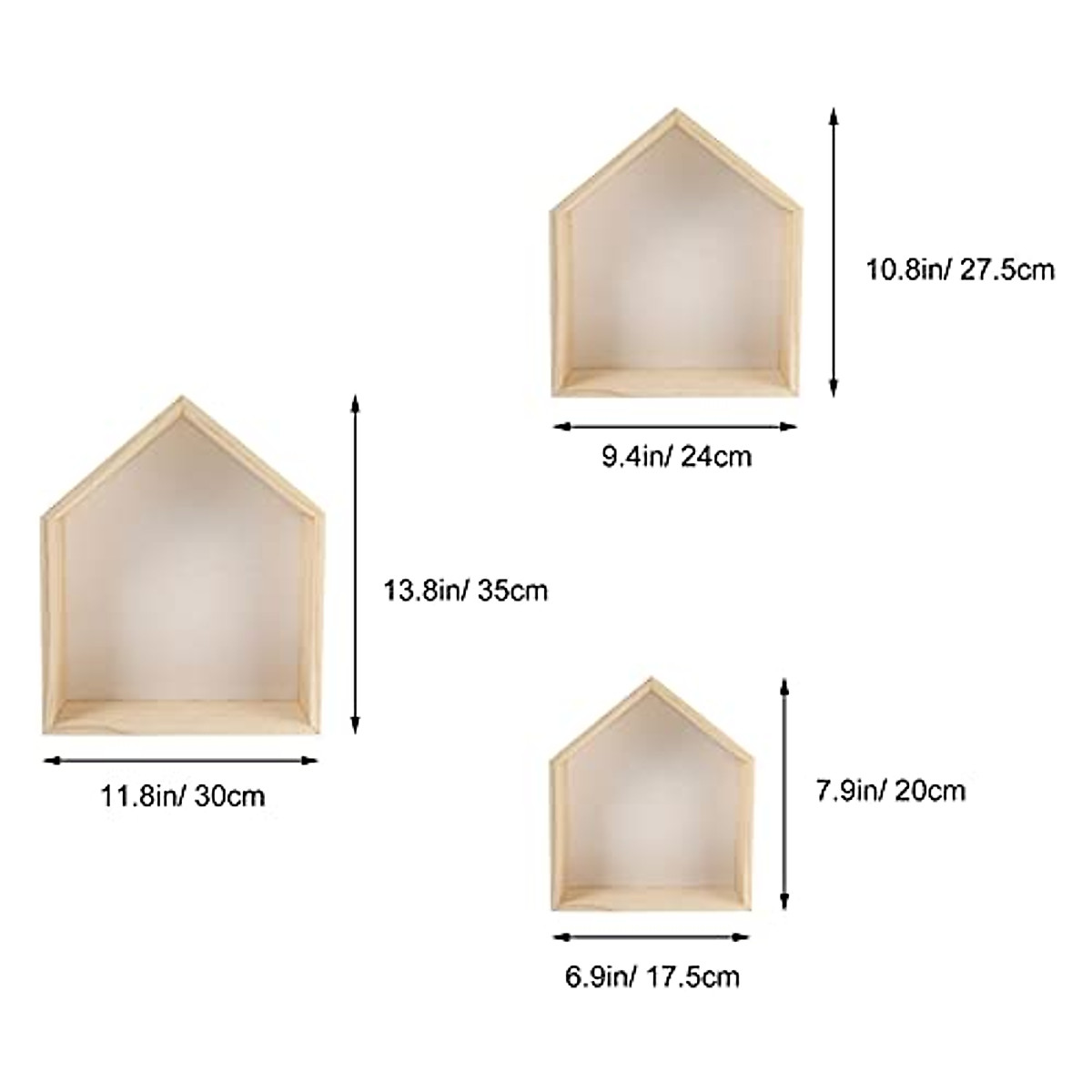 Wakauto 3pcs Wooden Floating Shelf House Shaped Wooden Shadow Cubby Box Display Shelf for Living Room Bedroom Home White