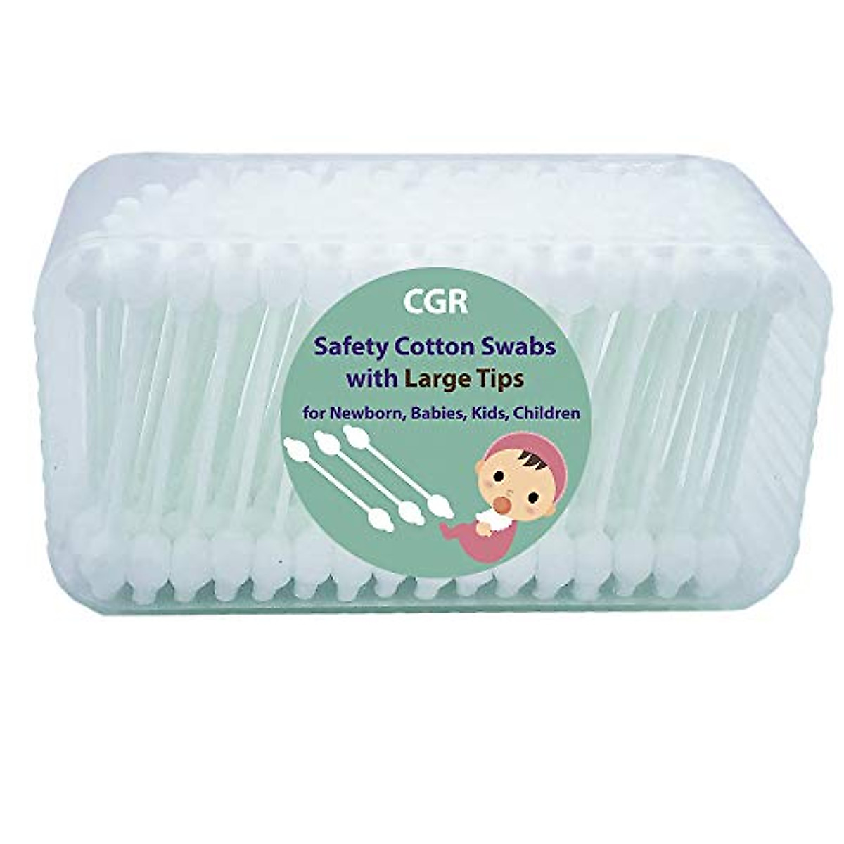 400pcs CGR Baby Safety Cotton Swabs with Large Tips for Newborn, Babies, Kids, Children, 100% Organic Cotton, White Paper Sticks, 5 Pack of 80 Swabs Total(2 Boxes and 3 Bags)