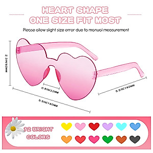 Pibupibu 12 Pack Colorful Heart Shaped Sunglasses for Women Bulk Rimless Glasses Transparent Bachelorette Party Favors