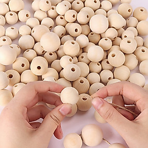 DICOBO 150pcs Wooden Beads Large Size (30mm, 25mm, 20mm) Unfinished Natural Wooden Beads Round Wood Beads Rustic for Garland Macrame, DIY Jewelry Making, Farmhouse Decoration