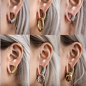 Earblity 10mm Stacker Ring Lobe Clip Ear Gauges Plugs Ear Tunnels Stretcher Earring Studs Clip on Cartilage Body Piercing Jewelry 2PCS Gold Rose Black Silver