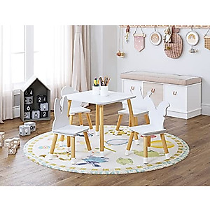UTEX Kids Table with 4 Chairs Set, Kid Table and Chairs Set for Girls, Toddlers, Boys, 5 Piece Kiddy Table and Chair Set, White