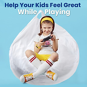 Cheer Collection Oversized Storage Bag, Kids Plush Toy Storage Organizer and Bean Bag Chair with Handle, Microplush Zippered Bag for Organizing Stuffed Animals - White