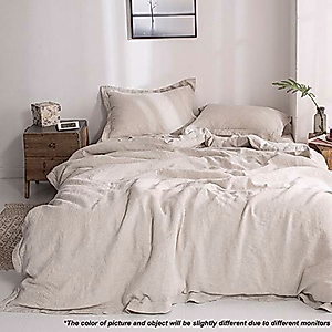 Simple&Opulence 100% Linen Duvet Cover Set with Embroidery Washed - 3 Pieces (1 Duvet Cover with 2 Pillow Shams) with Button Closure Soft Breathable Farmhouse - Linen, King Size