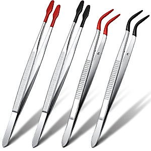 4 Pieces Rubber Tipped Tweezers Rubber Coated Bend Tip Tweezers Soft Non Marring Flat Tip Tweezers Stainless Steel Lab Industrial Hobby Craft Tweezers Tools Jewelry Coin Stamp Tweezers Tongs Set