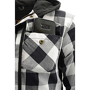 Mens Motorcycle Lightweight Waterproof CE armor Blk/White & Gray Checkered Flannel Riding Jacket Shirt (as1, alpha, x_l, regular, regular, Blk/White with Hoodie)