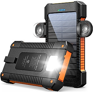 MetFut Solar Power Bank 38800mAh, Solar Charger with Suction Cup Mount Three Modes Flashlight-Steady/SOS/Strobe IPX7 Waterproof/Dustproof/Shockproof External Battery Pack 3 USB Charging Ports(Orange)