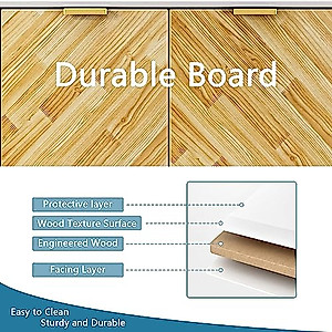 4 EVER WINNER Sideboard Buffet Cabinet, 55" Modern Credenzas Storage Cabinet with 4 Doors, Wood Buffet Storage Cabinet with Adjustable Shelves for Living Room Hallway, White and Gold