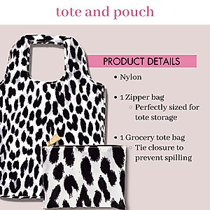 kate spade new york Reusable Produce Bags, Shopping Tote with Zipper Storage Pouch, Lightweight Foldable Grocery Bag (Modern Leopard)