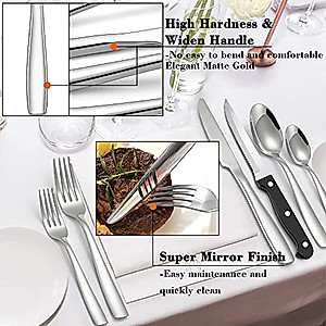 48-Piece Silverware Set with Steak Knife for 8, E-far Stainless Steel Flatware Cutlery Set for Home Kitchen Restaurant, Modern Square Tableware Eating Utensils Set, Mirror Finish, Dishwasher Safe