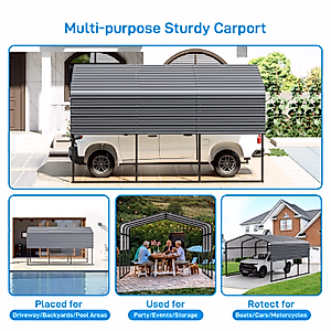 GarveeLife Metal Carport 13' x 16', Heavy Duty Canopy for Garage, Car Shelter with Galvanized Metal Roof, Reinforced Structure & Base, Car Shelter Shade with Metal Frame, Outdoor Garage for Cars Boat