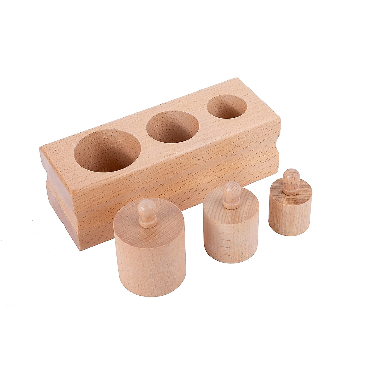 Montessori Toys for Babies 6-12 Months Wooden Knob Log Mini-Cylinder Block Preschool Learning Baby Game Sensory Toys for Kids(3 Piece Set)