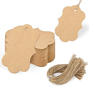 SallyFashion 100PCS Kraft Paper Gift Tags, Blank Gift Bag Tags with String Brown Hanging Price Tags for Wedding DIY Crafts Gifts