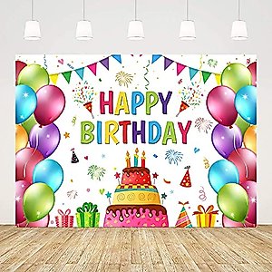 ABLIN 7x5ft Happy Birthday Backdrop Colorful Balloons Party Decorations Candy Cake Candles Children Gift Box Photography Background Cake Table Banner Wall Decor Props