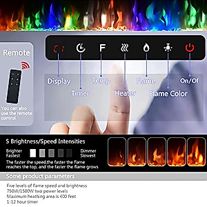Anpuce 80 inch Ultra-Thin Electric Fireplace Recessed and Wall Mounted with Touch Screen Control Panel/Remote Control- Timer,Realistic 5 Flame - Log & Crystal Hearth Options