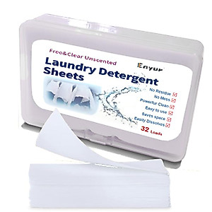 Laundry Detergent Sheets by Enyur, Laundry Sheets for Traveling, No Scent, Free and Clear For Borh Travel and Home Use - 1 Pack / 32 Loads