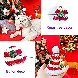 ANIAC Cat Christmas Hat with Collar Small Dog Christmas Costume Suit Puppy Santa Outfit Pet Holiday Accessories Knitted Xmas Cap and Scarf for Kitten Extra Small Dogs (Medium, Red)