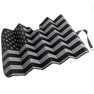 BDK USA American Flag Black Curved Windshield Sunshade Accordion Folding Style Auto Shade for Car Truck SUV Van Blocks UV Ray Sun Visor Protector Easy Setup Keeps Your Vehicle Cool - 58 x 27 inches
