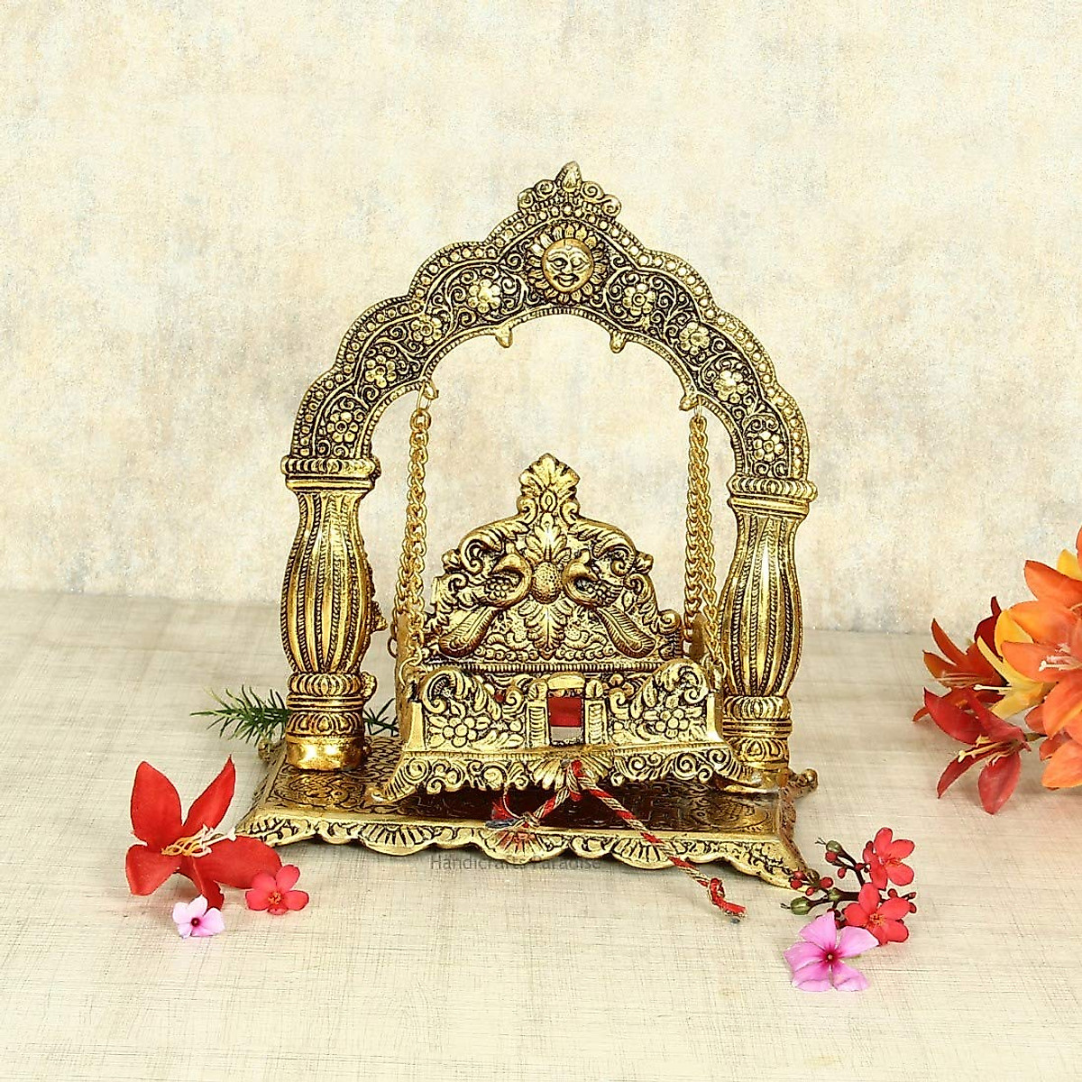 Handicrafts Paradise Handicrafted Pooja Jhula | Swing | Palana | Nand Gopal Palana in Metal - 8.25 x 4.75 x 9.75 inches