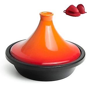 Ceramic Tagine Pot Enameled Cast Iron Tangine with Lid|Home 27Cm Cast Iron Pot for Different Cooking Styles and Temperature Settings (Color : Orange)