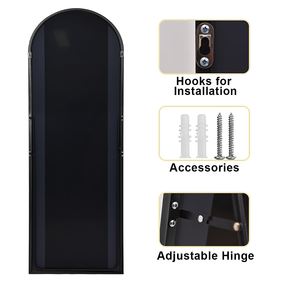 GLSLAND-58x18 inch Arched Full Length Mirror-Aluminum Alloy Frame High Definition-Full Body Mirror for Bedroom or Living Room