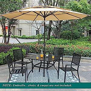 Bigroof Outdoor Patio 37" Square Dining Table Metal Steel Slat Backyard Bistro Table Outdoor Furniture Garden Table, with 1.57” Umbrella Hole, Black