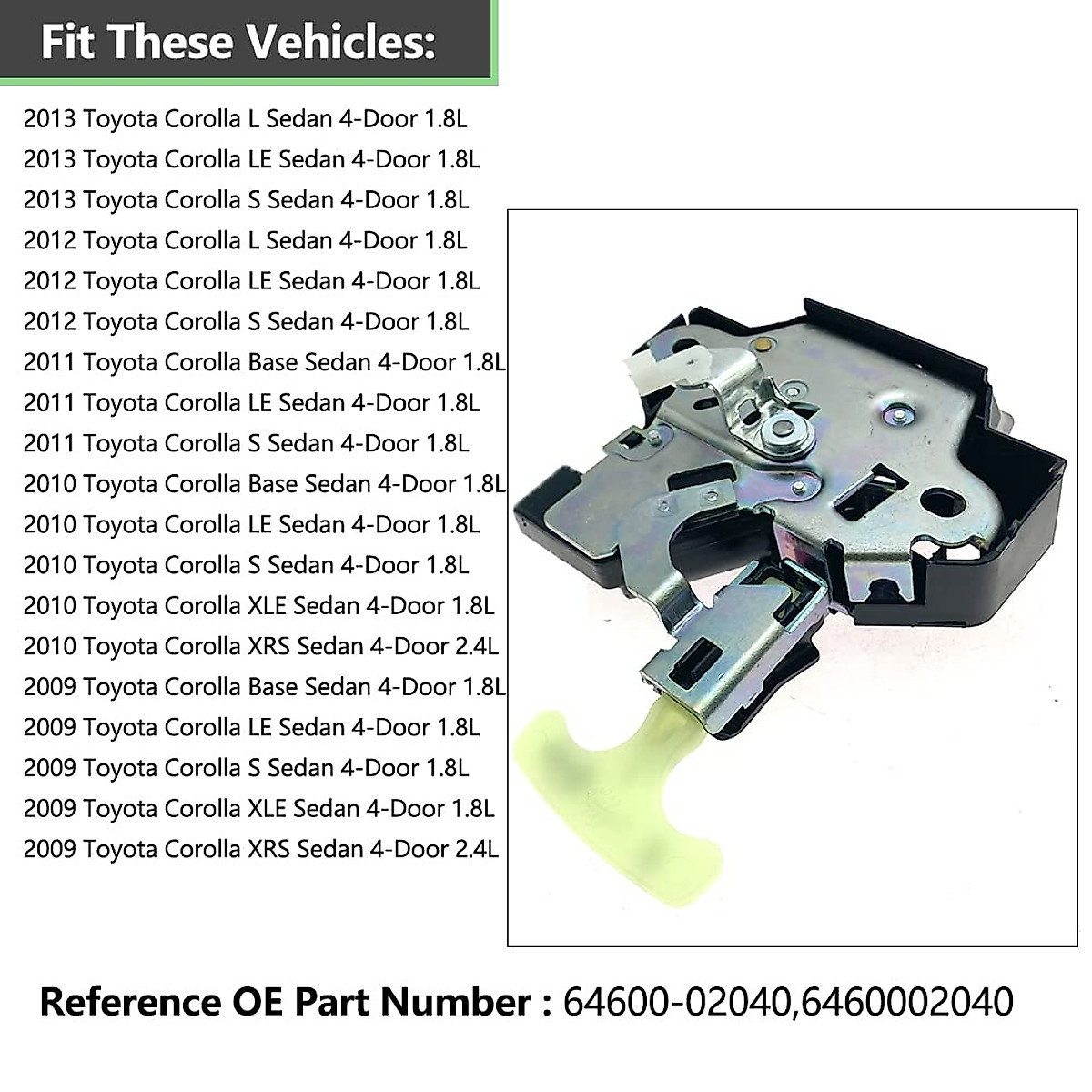 Liftgate Tailgate Lock Trunk Latch Actuator for 2009-2013 Toyota Corolla Replace 64600-02040 6460002040