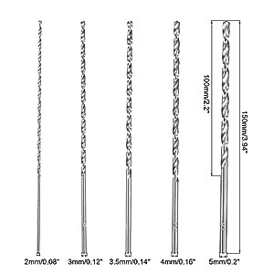 uxcell 6-Inch Lengthen Twist Drill Bit Set High-Speed Steel 2mm - 5mm Drilling Dia 150mm Total Length