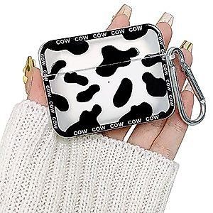 Lovmooful AirPods Case for Airpods Pro, Cute Clear Cow Print Pattern with Keychain for Women Girls Soft TPU Shockproof Protective Animal Print Cover Case for Airpod Pro- Cow Print