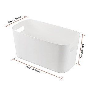 SEUNMUK 8 Pack 10" Long Bathroom Vanity Plastic Organizer Storage Bin Tote with Handles, White Plastic Storage Bins for Kitchen Pantry, Bathroom, Bedroom, Laundry, Vanity Room