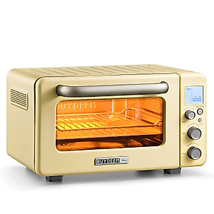 BUYDEEM T103 Multifunction Toaster Oven, No Pre-Heat Needed, 12QT 7-in-1 Mini Smart Digital Toaster Oven with Grill Rack and Baking Tray, 1600W (Mellow Yellow)