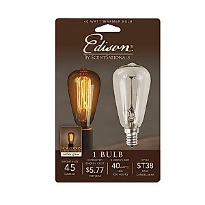 Scentsationals 40w Bulb for Edison Wax Warmer Single Unit - 40 Watt Light Candelabra E12 Base - Retro Vintage Replacement Electric Plug-in Wax Melter, Certified Style ST38 120 Volt (1 Pack)