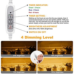 Mosthink LED Plant Grow Light Strips Full Spectrum for Indoor Plants with Auto ON/Off Timer, 48 LEDs / 4 Dimmable Levels, Sunlike Grow Lamp for Hydroponics Succulent, 2 Pack