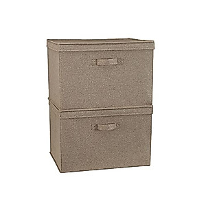Household Essentials Wide Fabric Storage Bins with Lids, Latte, Set of 2