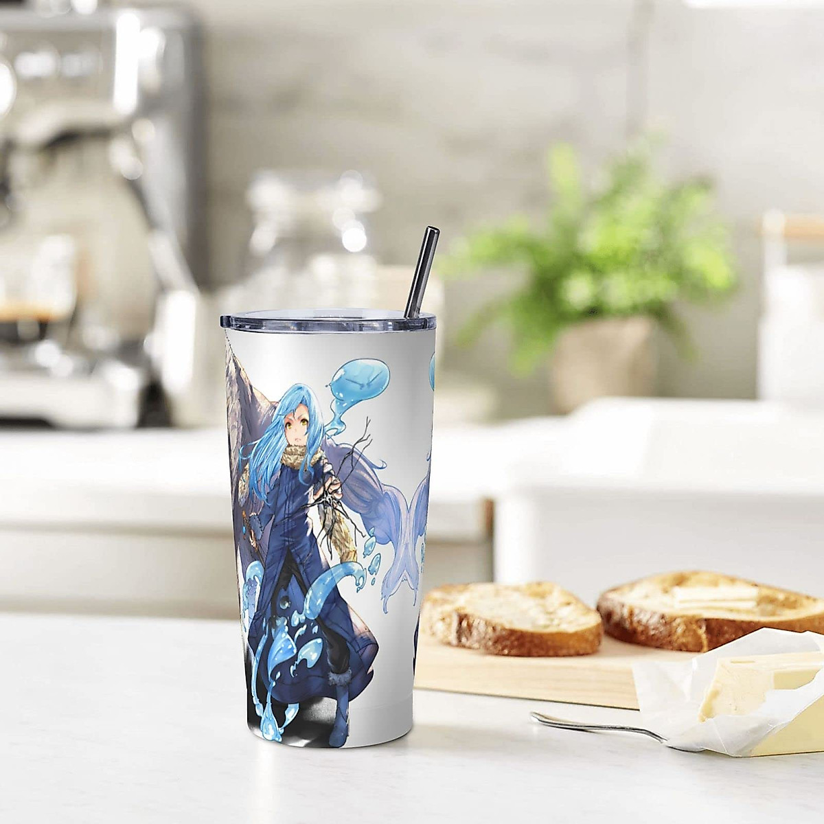 Anime That Time I Got Reincarnated as a Slime Stainless Steel Coffee Mug With Straw And Lid Brush Vacuum Insulated Coffee Tumbler Durable Travel Mugs Thermal Cup For Car Office 20 OZ