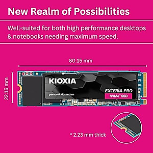 KIOXIA EXCERIA PRO NVMe SSD, M.2 2280 Form Factor, 2TB, 7300MB/s, 800,000 IOPS, PCI Express 4.0 Technology