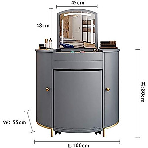 LEONYS Vanity Table Set with Mirror & 2 Drawers, Makeup Vanity Dressing Table, Dresser Desk and Cushioned Stool Set for Girl, Women Bedroom