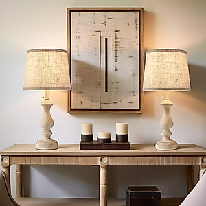 Drawealth Farmhouse Bedside Table Lamp with USB Charging Ports Traditional Bedroom Lamps for Nightstand Set of 2 White Table Lamp for Living Room Study Room Washed Finish, Bulbs Not Included