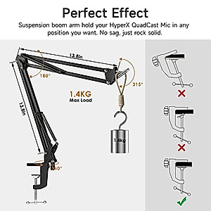 WIBOND Hyperx Quadcast Boom Arm - Microphone Stand for Hyperx Quadcast Microphone - Adjustable Scissor Boom Arm for Hyperx QuadCast S Microphone