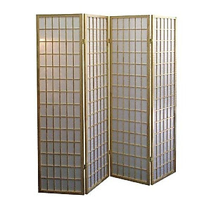 GTU Furniture Japanese Style 4 Panels Wood Shoji Room Divider Screen Oriental for Home/Office (Natural)