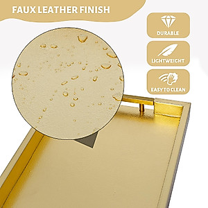 MAONAME Gold Serving Tray with Handles, 15.7 x 11.8 Inch Decorative Trays for Coffee Table, Rectangle Serving Tray and Modern Ottoman Trays for Living Room, Vanity, Kitchen, Bright Gold