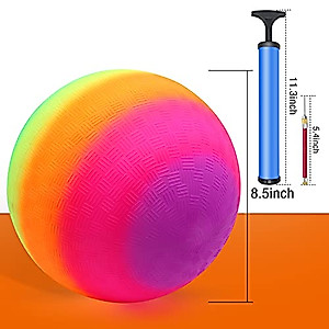 Zantrech 6 Pack Playground Balls Kickballs Dodgeballs, 8.5 Inch Rainbow Playground Ball Set for Kids and Adults, Handball Gaga Ball Four Square Balls for Outdoor Schoolyard Games with Hand Pump