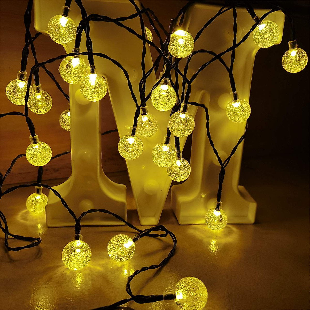 Solar & Battery Operated String Lights Outdoor LED Waterproof Decorative Lights with Remote, 8 Lighting Modes Crystal Globe Lights for Indoor Bedroom Garden Patio Decor, 60LED, 35.6FT, Warm White