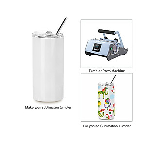 PYD Life Sublimation Blanks Kids Tumbler Skinny 16 OZ Straight Stainless Steel Coffee Cups with Lid and Metal Straw for Tumbler Heat Press Machine Sublimation Print 4 Pack