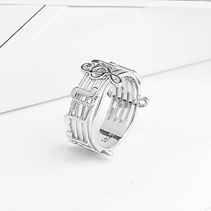 JAJAFOOK Sterling Silver Women's Music Note Song Ring 925 Sterling Silver Band Sizes 6 7 8