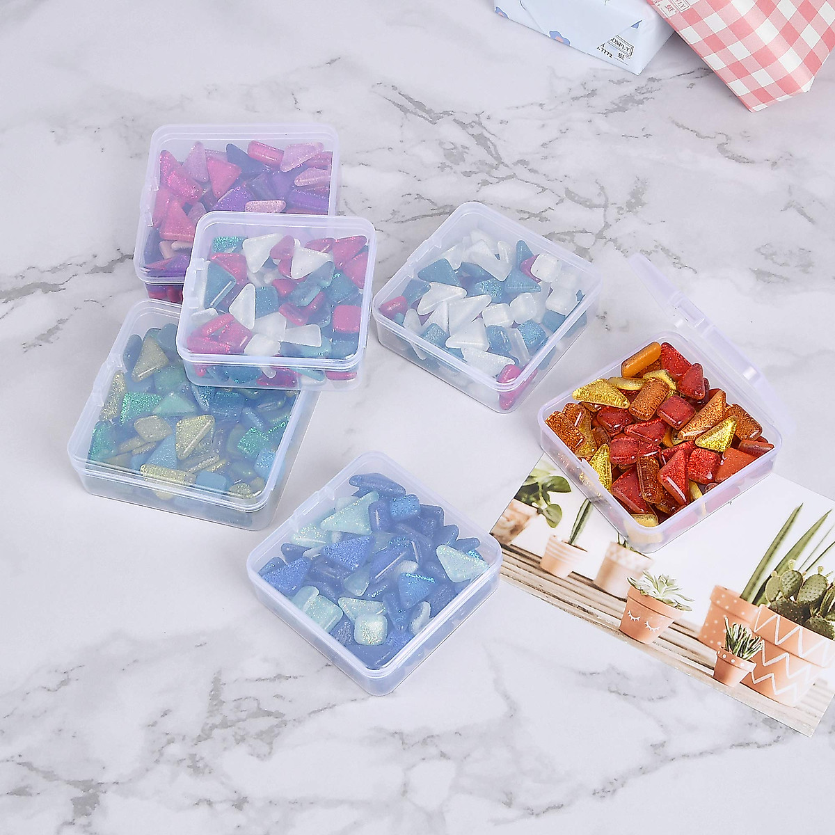 Akamino 30 Pack Small Clear Plastic Beads Storage Containers Box with Hinged Lid for Storage Beads,Crafts, Jewelry, Hardware and Other Small Items Accessories (2.9 x 2.9 x 1 inches)